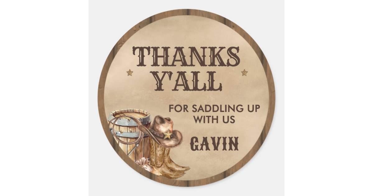 Country Western Wanted Cowboy Birthday Party Classic Round Sticker | Zazzle