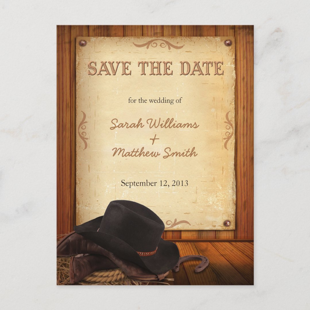 Country Western Wedding Save the Date Postcards | Zazzle