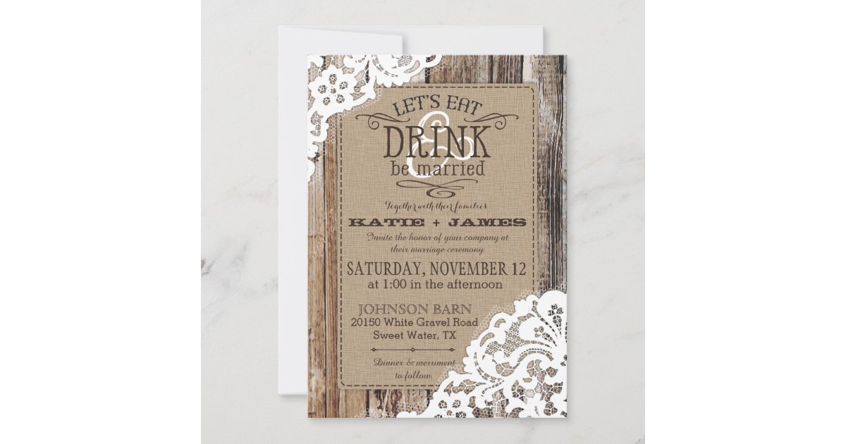 Country Western Wood Lace Rustic Wedding Invitation | Zazzle