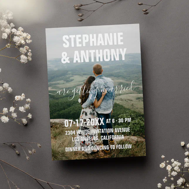 Country white script typography photo wedding invitation | Zazzle