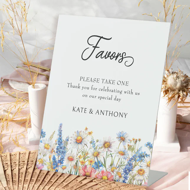 Country Wildflower Floral Wedding Favor Table Pedestal Sign | Zazzle