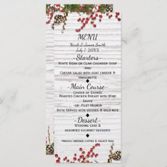 Country Winter Holiday Berries & Pine Cone Menu | Zazzle