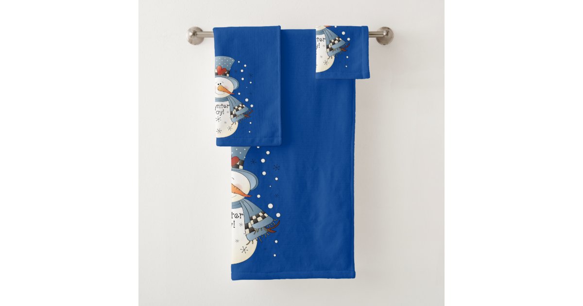 Country winter snowman Holiday Bath Towel Set | Zazzle