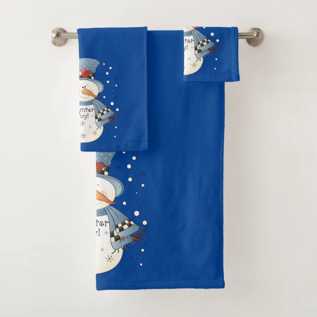 Country winter snowman Holiday Bath Towel Set | Zazzle