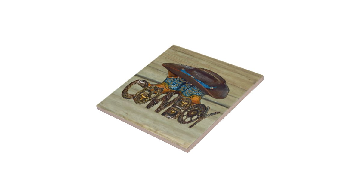 Country Wood Cowboy Ceramic Tile | Zazzle