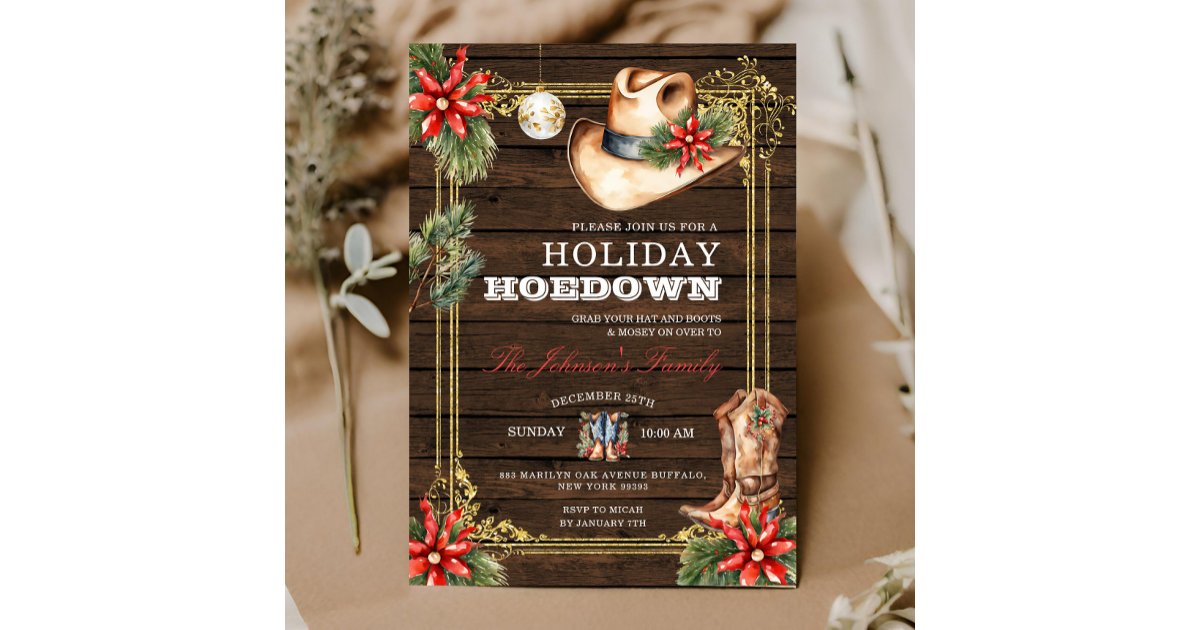 Country Wood Western Christmas Holiday Hoedown Invitation | Zazzle