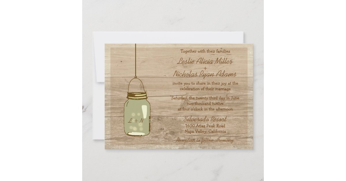 Country Wooden Rustic Mason Jar Wedding Invitation | Zazzle