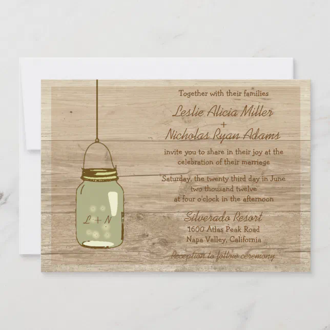 Country Wooden Rustic Mason Jar Wedding Invitation | Zazzle