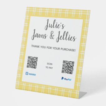 Country Yellow Plaid QR Code Payment Pedestal Sign | Zazzle