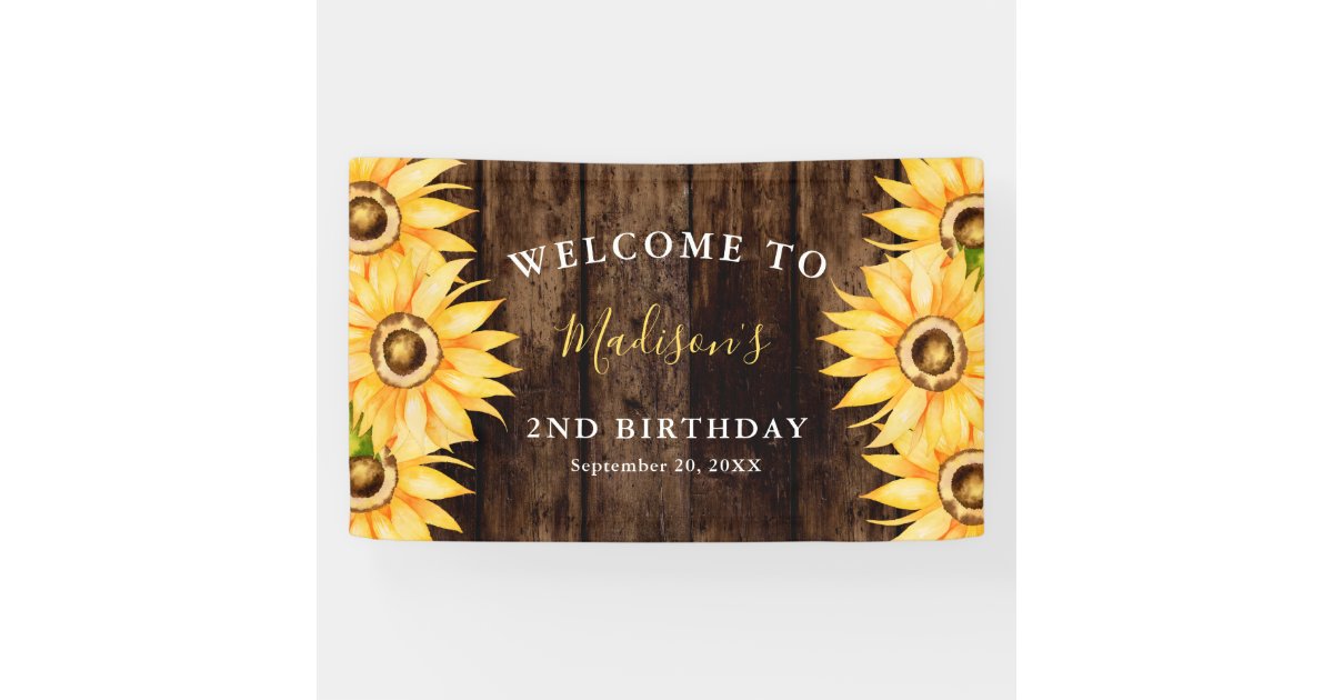Country Yellow Sunflower Birthday Party Welcome Banner | Zazzle