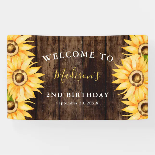Country Yellow Sunflower Birthday Party Welcome Banner | Zazzle