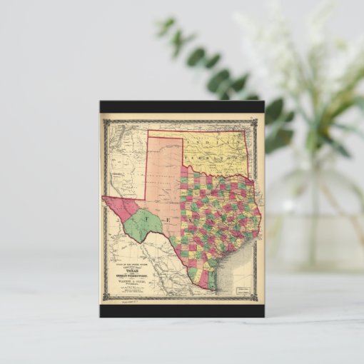 County Map of Texas and Indian Territory (1874) Postcard | Zazzle