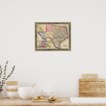 County Map Of Texas Poster | Zazzle