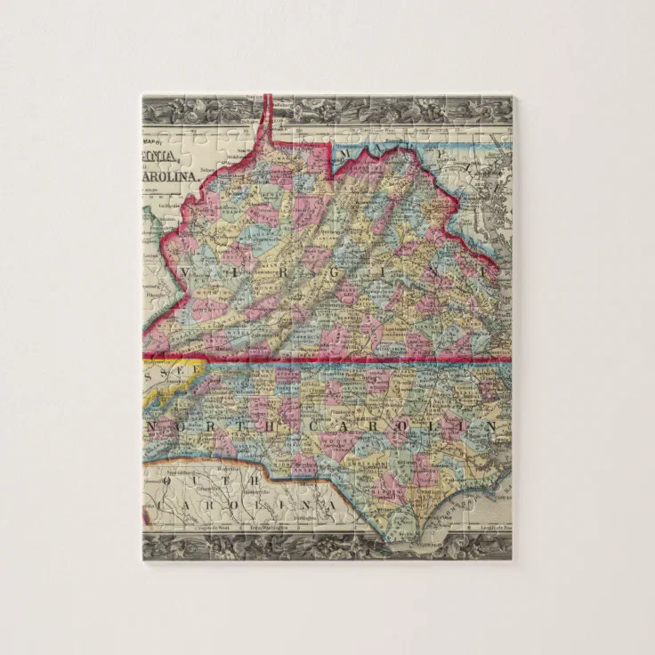 County Map Of Virginia, and North Carolina Jigsaw Puzzle | Zazzle