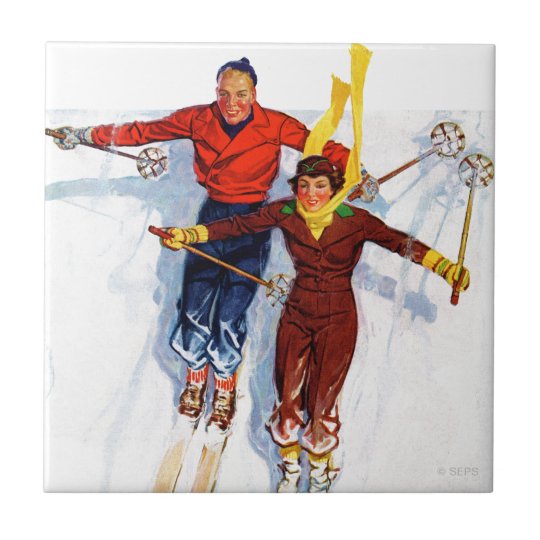 Couple Downhill Skiing Tile | Zazzle.com