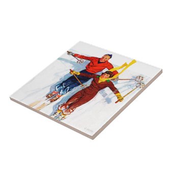 Couple Downhill Skiing Tile | Zazzle