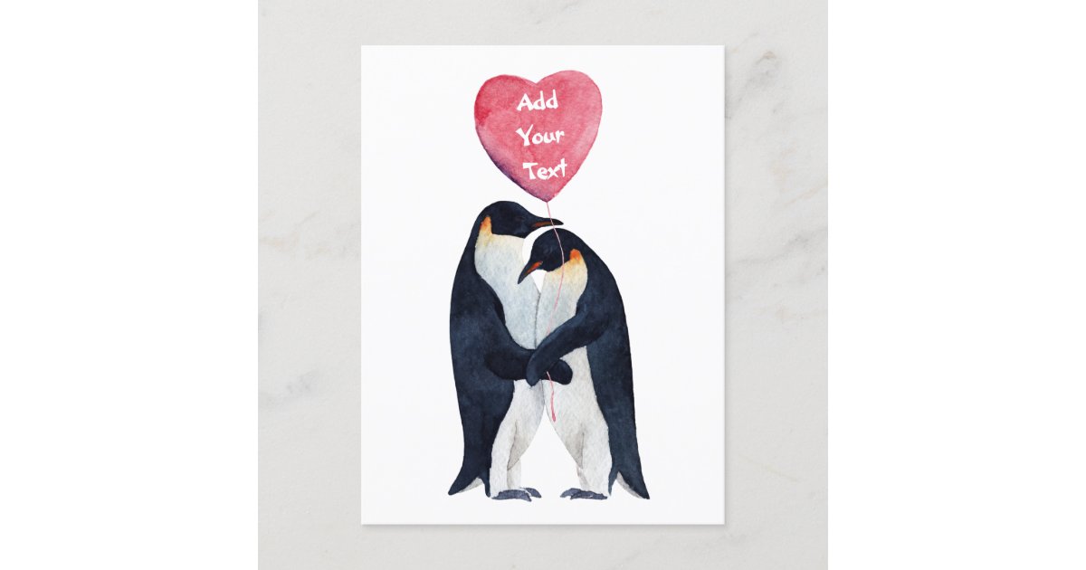 Couple Emperor Penguins Heart Personalized Postcard | Zazzle