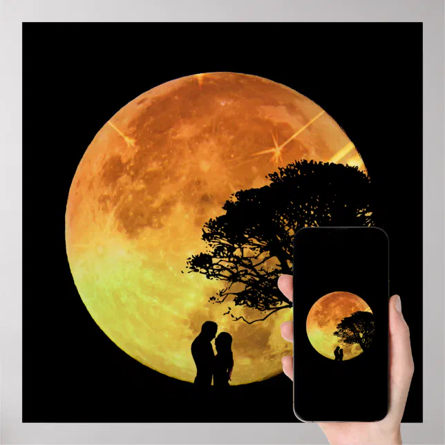 Couple Love Romance Lovers Moonlight Romantic Poster | Zazzle