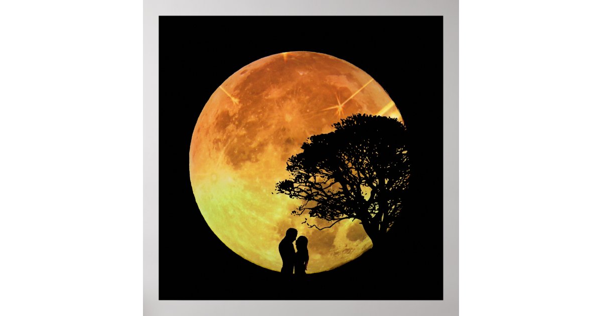 Couple Love Romance Lovers Moonlight Romantic Poster | Zazzle