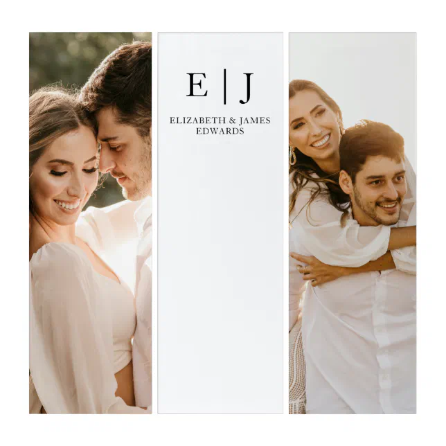 Couple Monogram Engagement Photos Wedding Backdrop Triptych | Zazzle