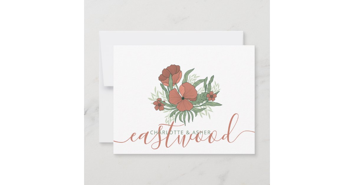 Couple Name Wedding Monogram Floral Note Card | Zazzle