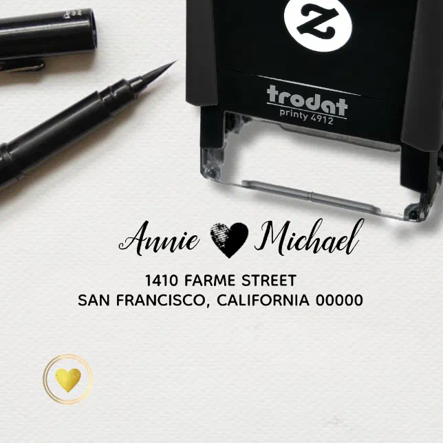 Couple names love wedding contact address self-inking stamp | Zazzle