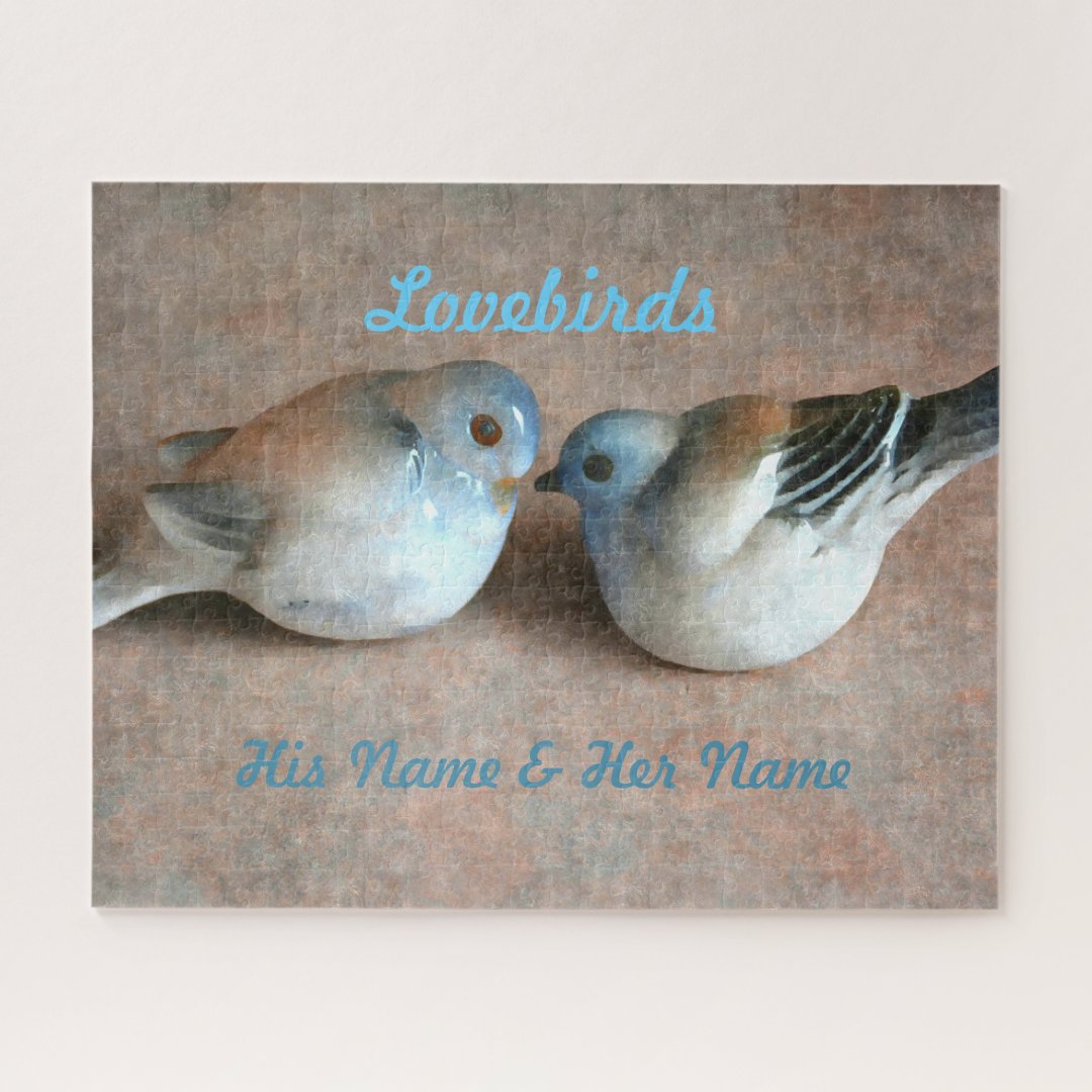Couple of Lovebirds with His and Her Names Jigsaw Puzzle | Zazzle