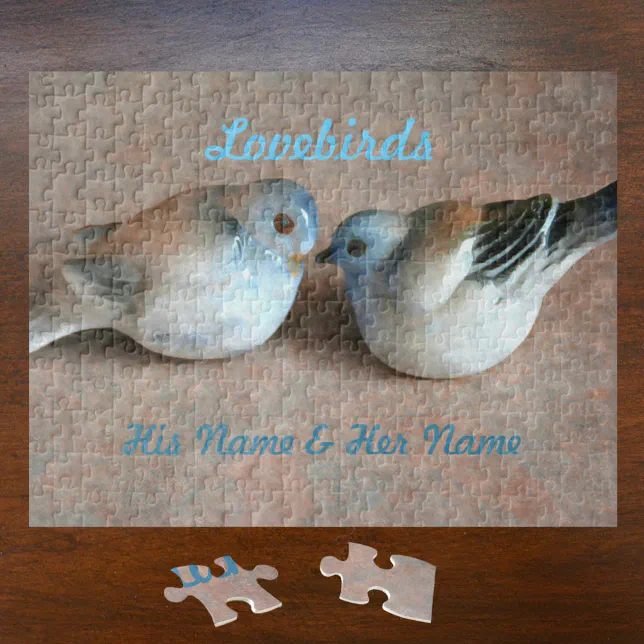 Couple of Lovebirds with His and Her Names Jigsaw Puzzle | Zazzle