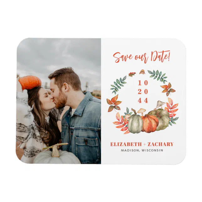 Couple Photo Autumn Fall Wedding Save the Date Magnet | Zazzle