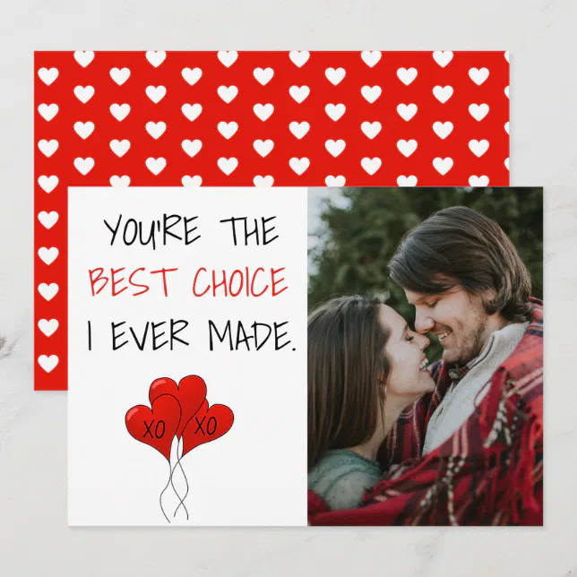 Couple Photo Best Choice Ever Valentine Red Hearts Holiday Card | Zazzle
