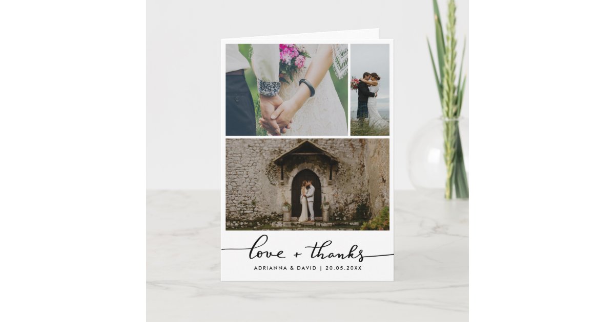 Couple Photo Collage Wedding Love & Thanks Script Thank You Card | Zazzle