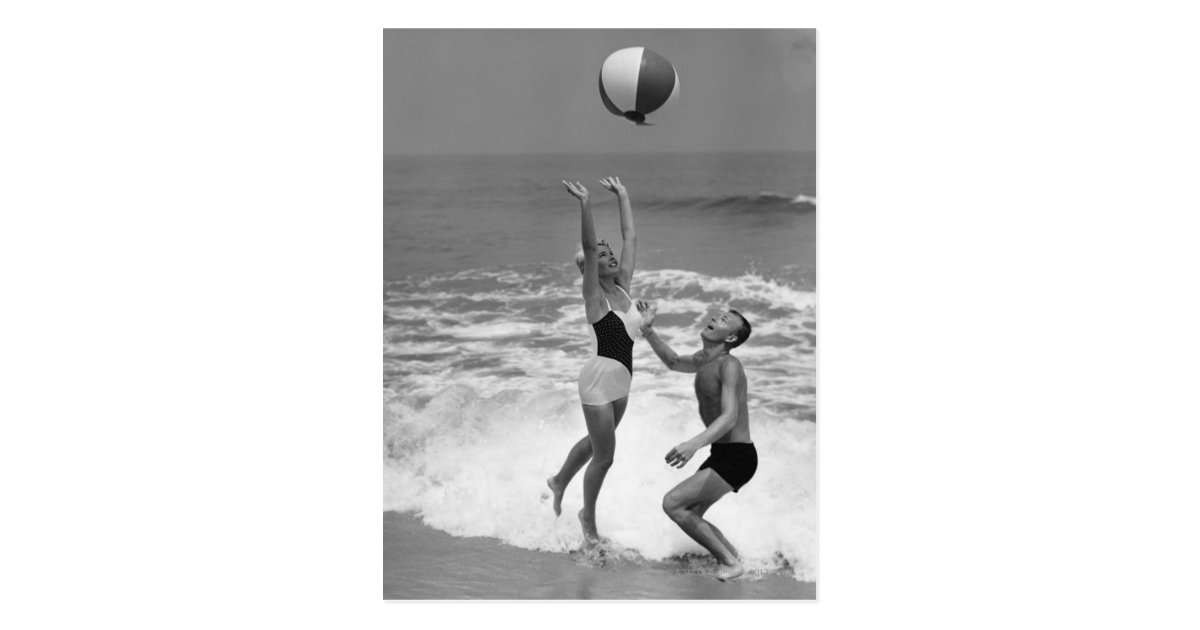 Couple Playing with a Beachball Postcard | Zazzle.com