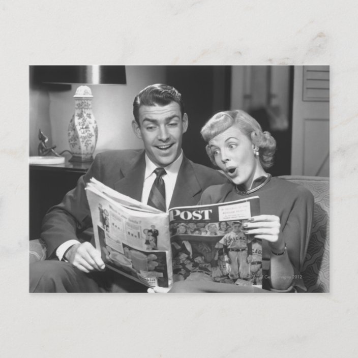 Couple Reading Magazine Postcard | Zazzle.com