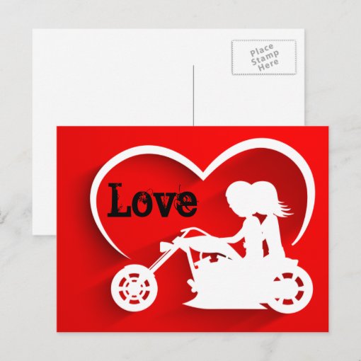 Couple Riding Motorcycle, Heart and Love Postcard | Zazzle