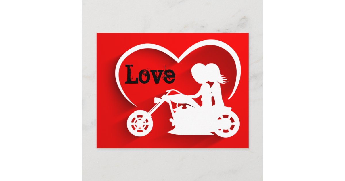 Couple Riding Motorcycle, Heart and Love Postcard | Zazzle