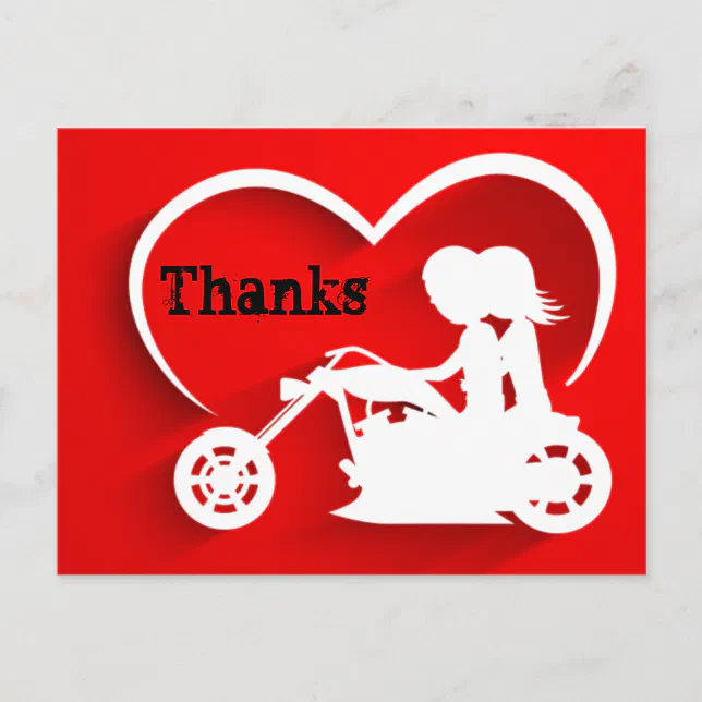 Couple Riding Motorcycle Thanks Thank You Postcard | Zazzle