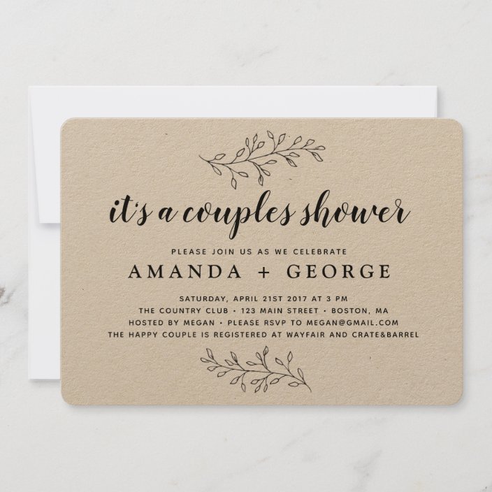 Couple shower invitation rustic kraft card | Zazzle.com