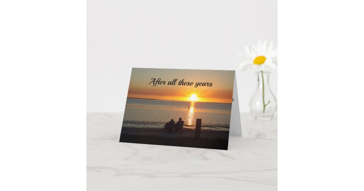 Couple Sit On Beach At Sunset Anniversary Card | Zazzle