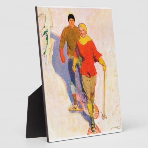 Couple Wearing Snowshoes by McClelland Barclay Plaque | Zazzle