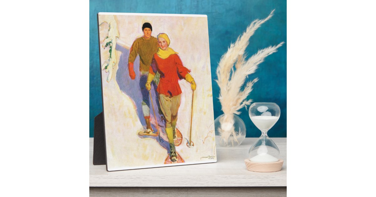 Couple Wearing Snowshoes by McClelland Barclay Plaque | Zazzle