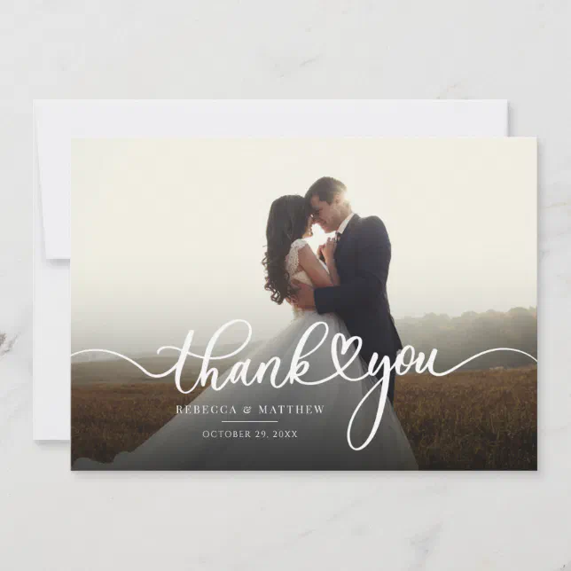 Couple Wedding Photo Calligraphy Thank You Note Card | Zazzle