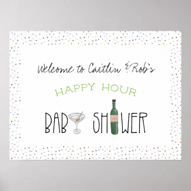 Couples Baby Shower | Happy Hour Welcome Poster | Zazzle