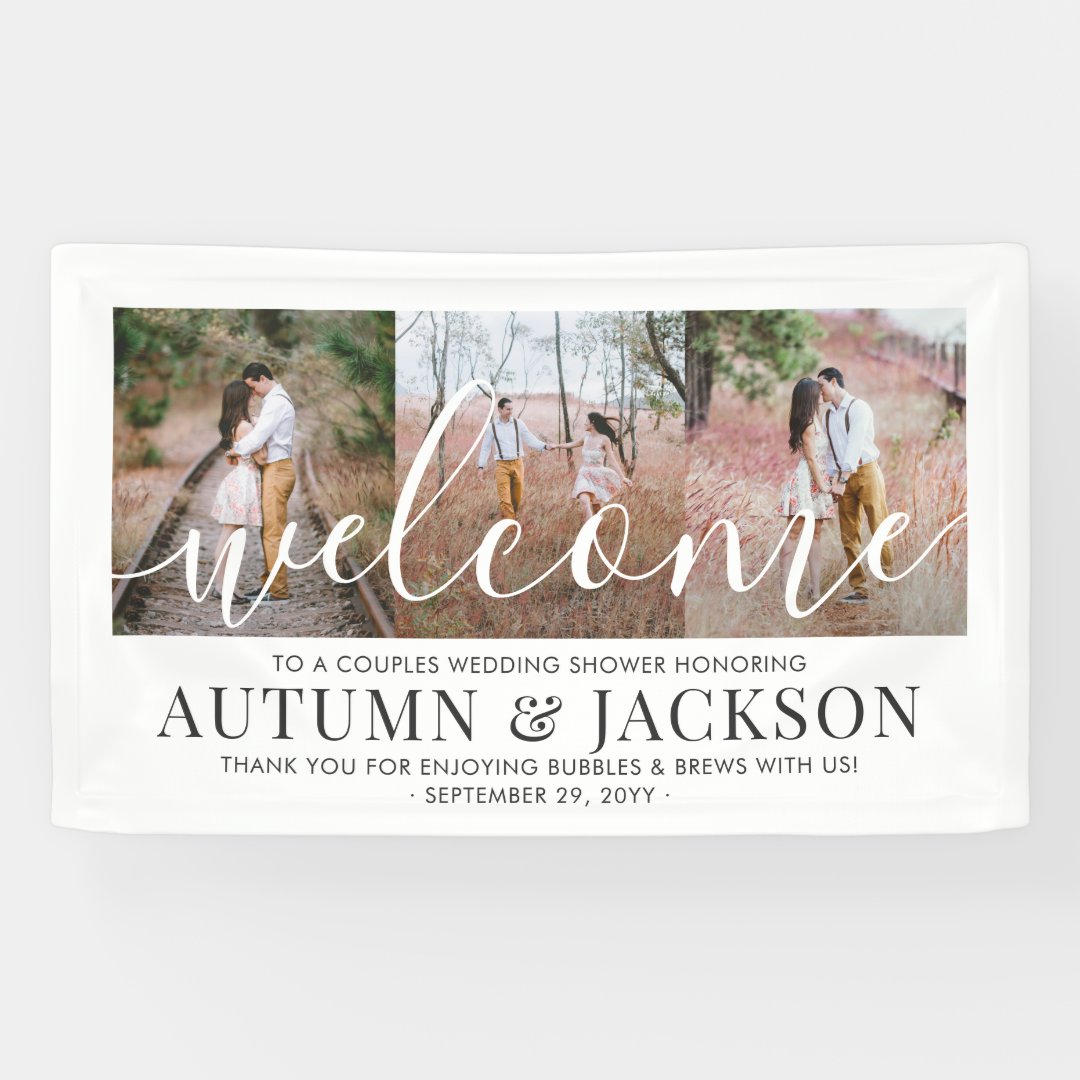 Couples Bridal Shower Elegant 3 Photo Welcome Banner | Zazzle