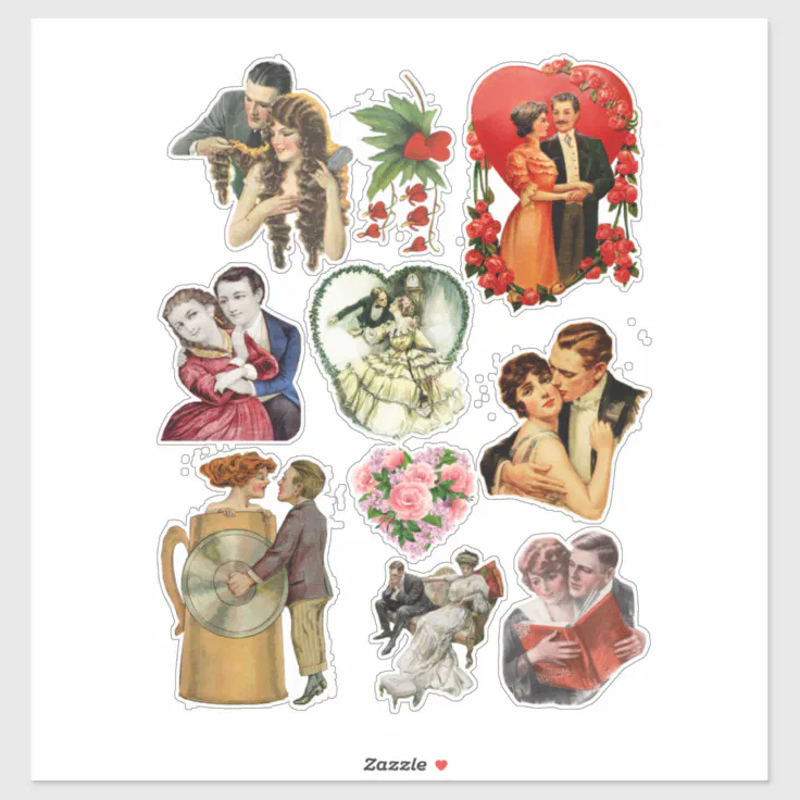 Couples Lovers Vintage Romance Art Sticker | Zazzle