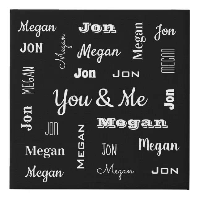 Couples Names In Cool Fonts Faux Canvas Print | Zazzle