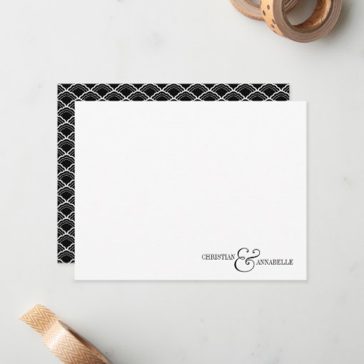 Couples Personalized Stationery Black Scallop Note Card | Zazzle