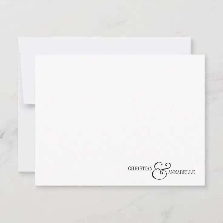 Couples Personalized Stationery Black Scallop Note Card | Zazzle