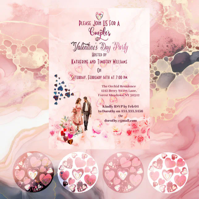 Couples Pink Floral Hearts Valentine's Day Party Invitation | Zazzle