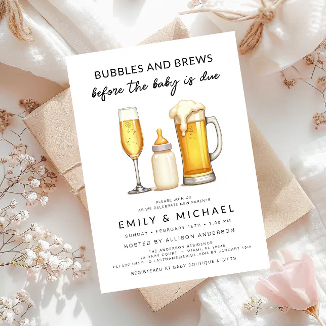 Couples Shower Bubbles & Brews Before Baby is Due Invitation | Zazzle