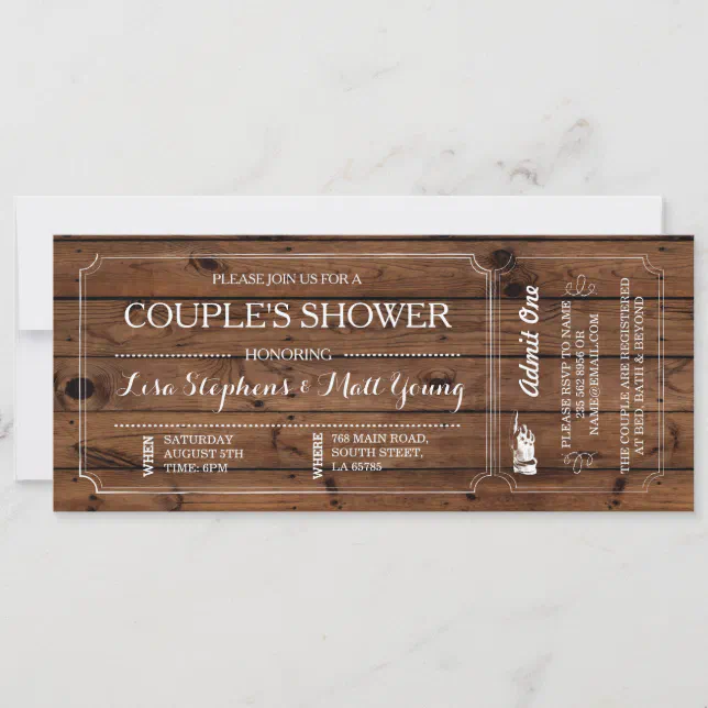 Couple's Shower Ticket Chalkboard Rustic Invite | Zazzle